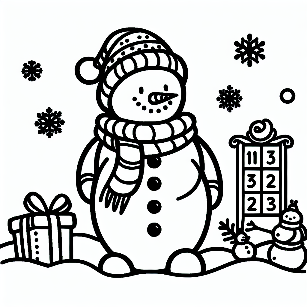 Advent With Snowman Coloring Page