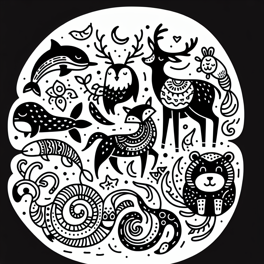 Animals With Cool Design Coloring Page