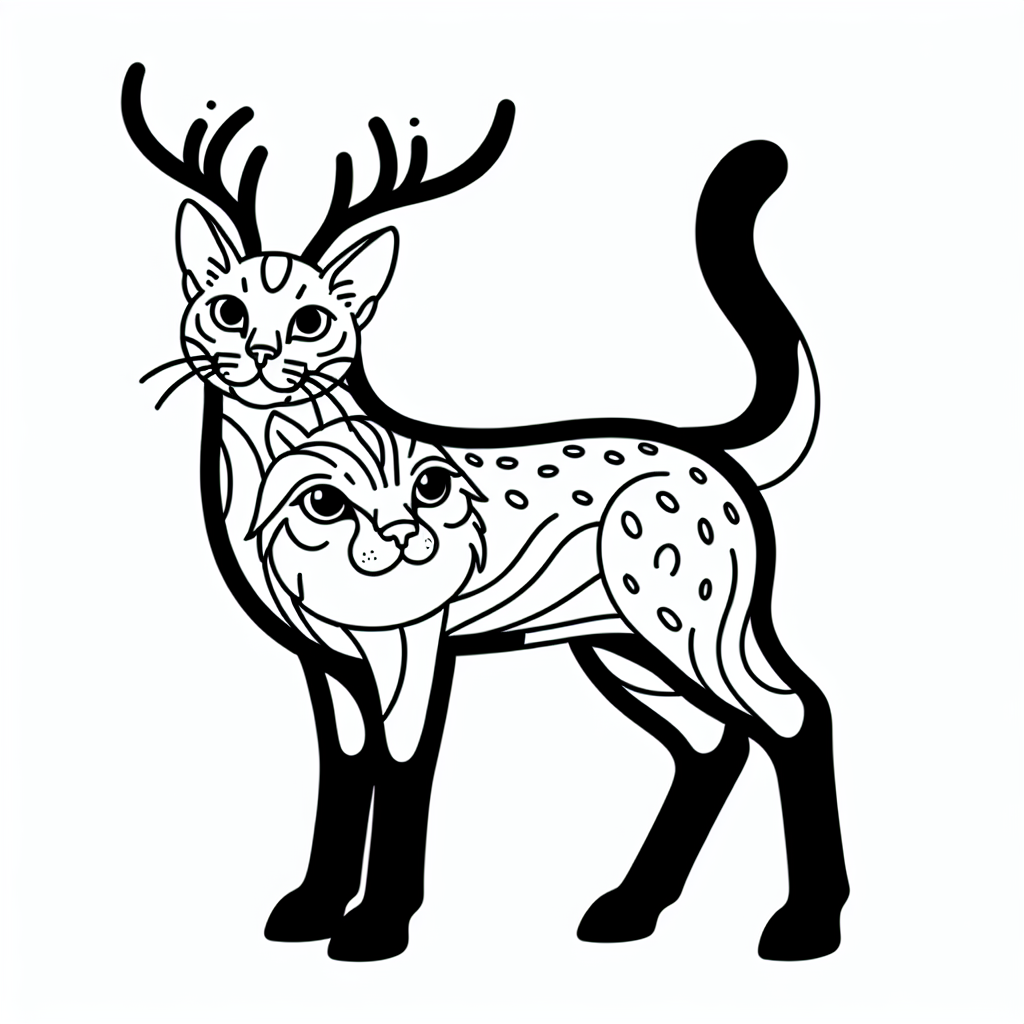 Cat With Deer Coloring Page