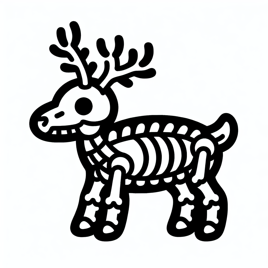Christmas Reindeer With Skeleton Coloring Page