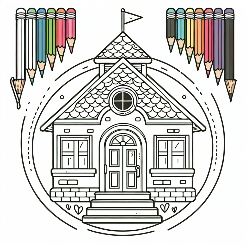 Circle With School House Coloring Page