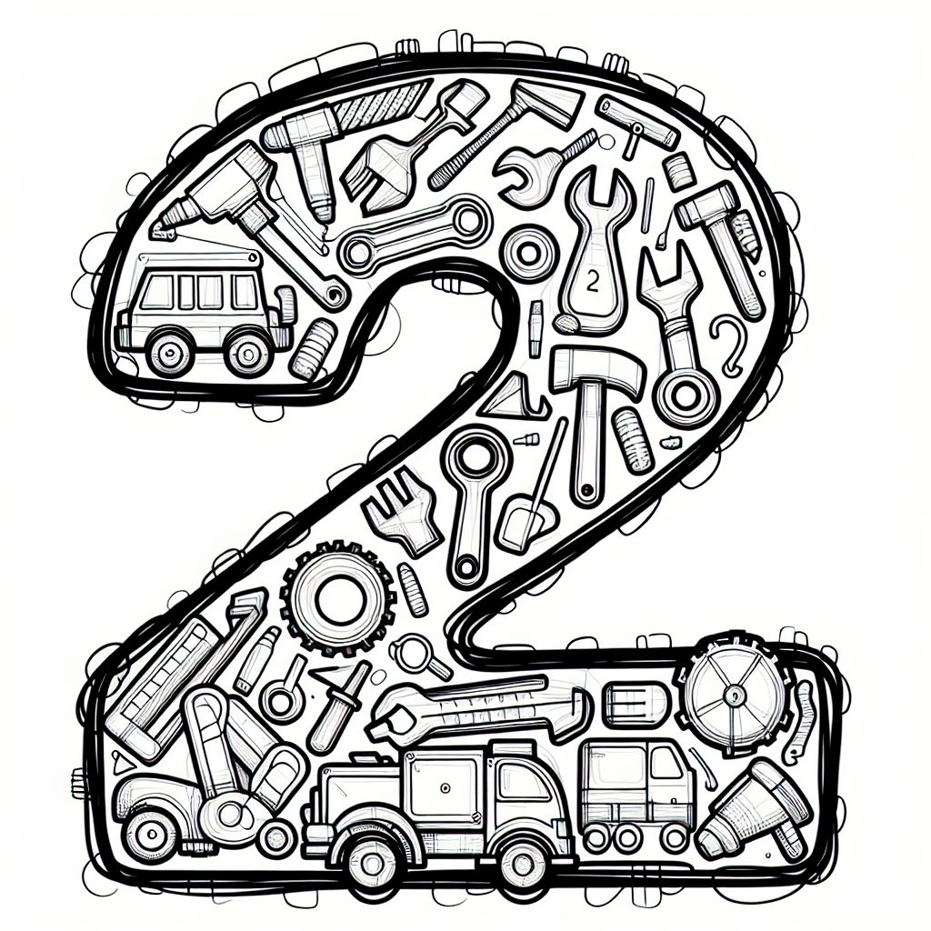 Construction Tools With Number 2 Coloring Page