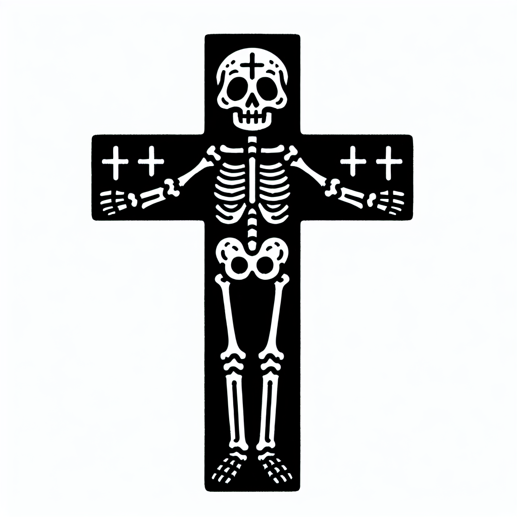 Cross With Skeleton Coloring Page