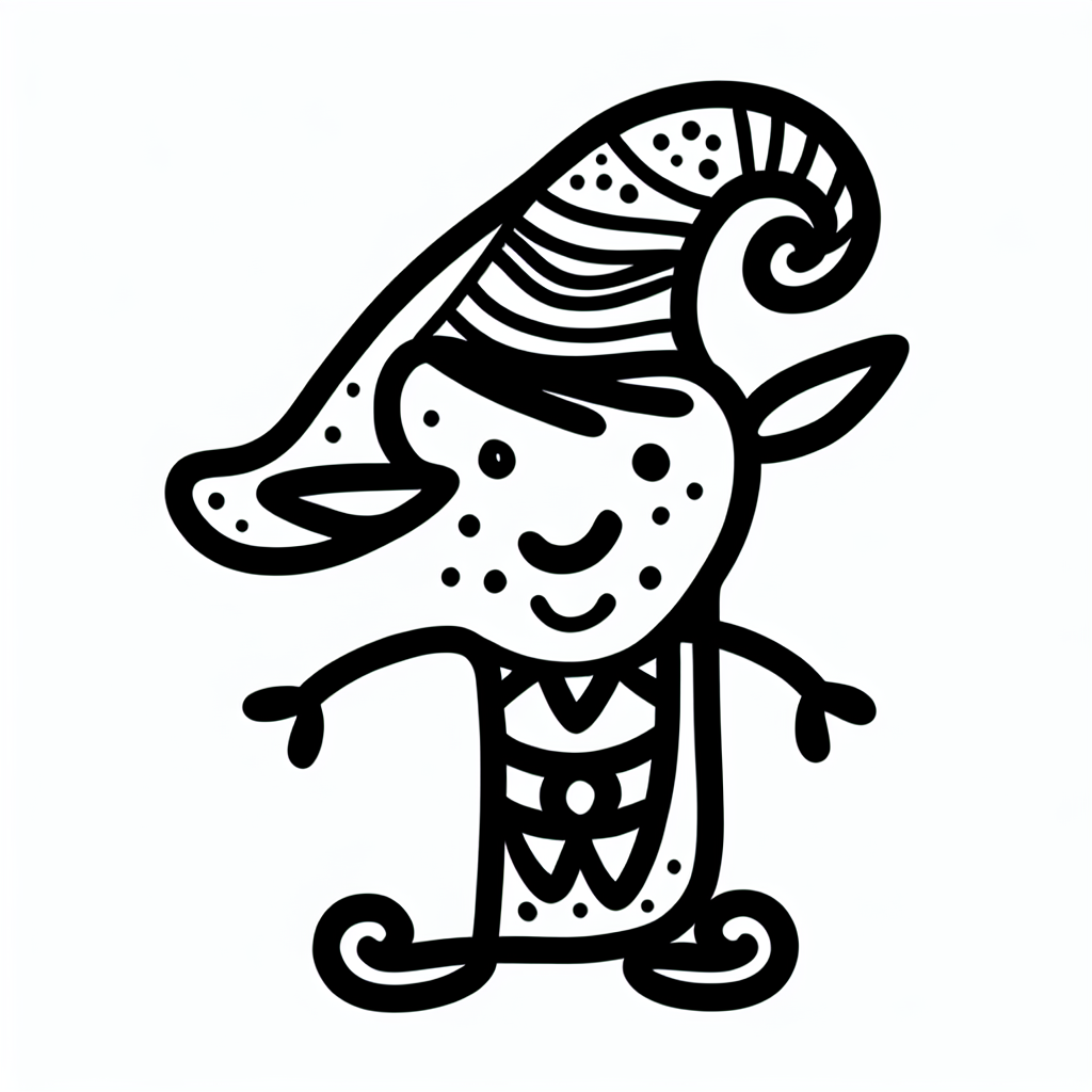 Elf With Number 1 Coloring Page
