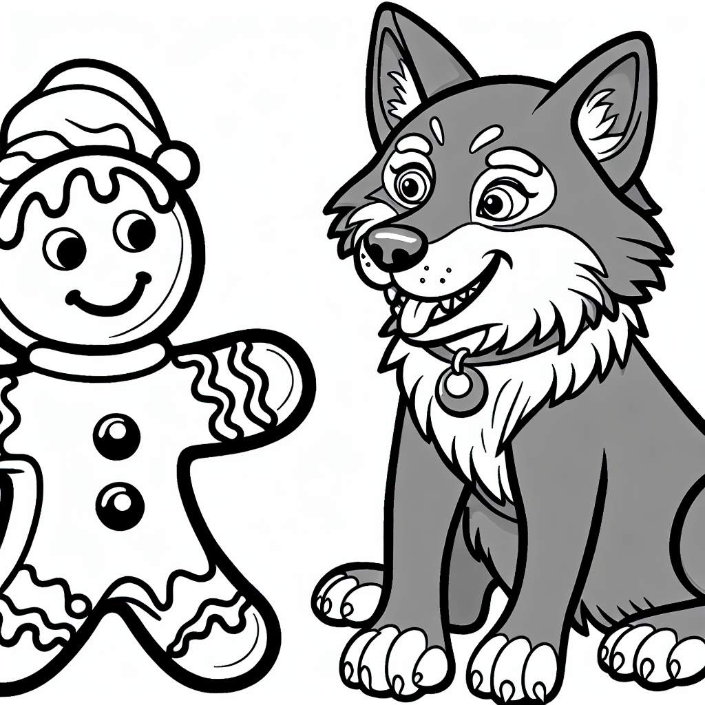 Gingerbread Man With Wolf Coloring Page | Free Printable