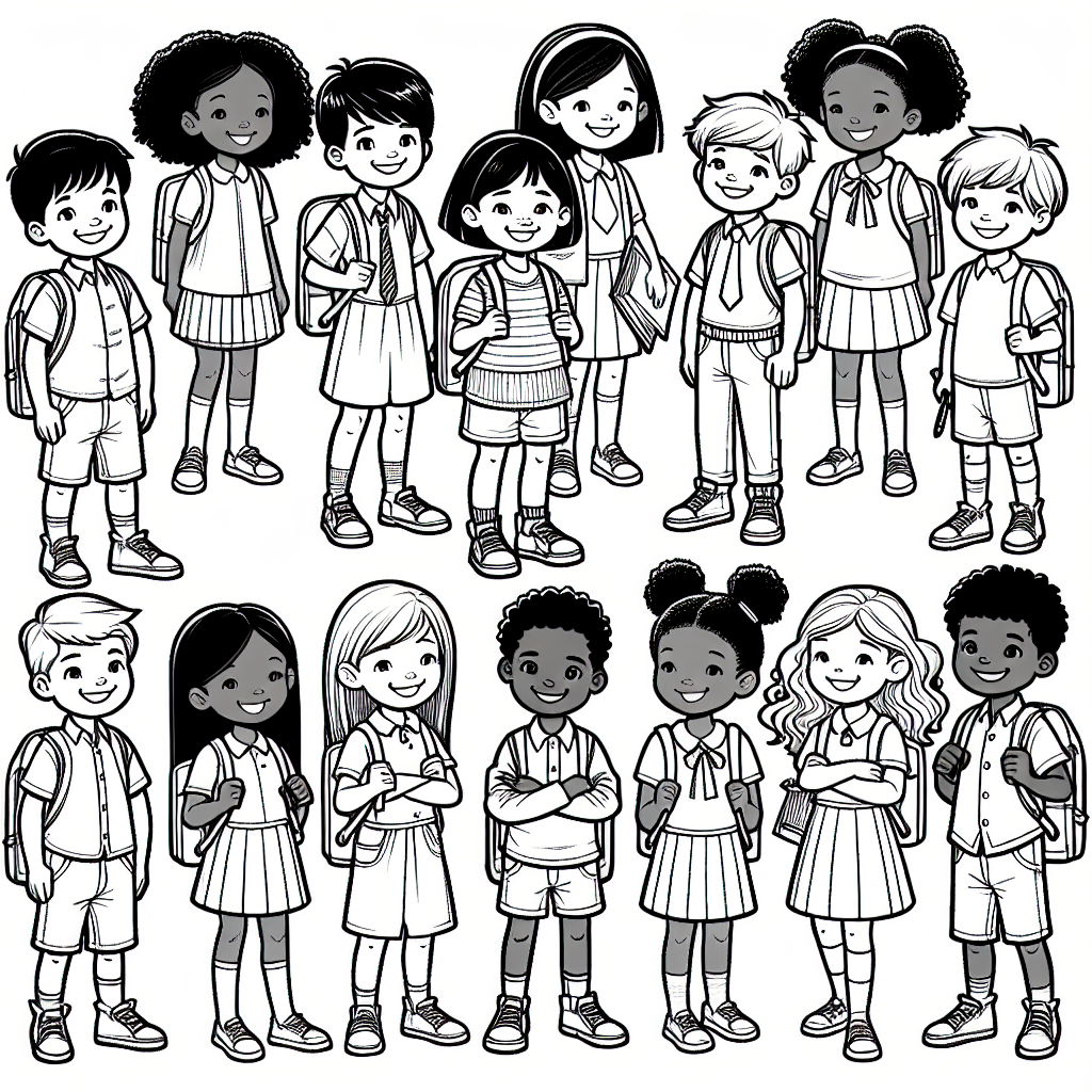 Kids At School With Number 2 Coloring Page