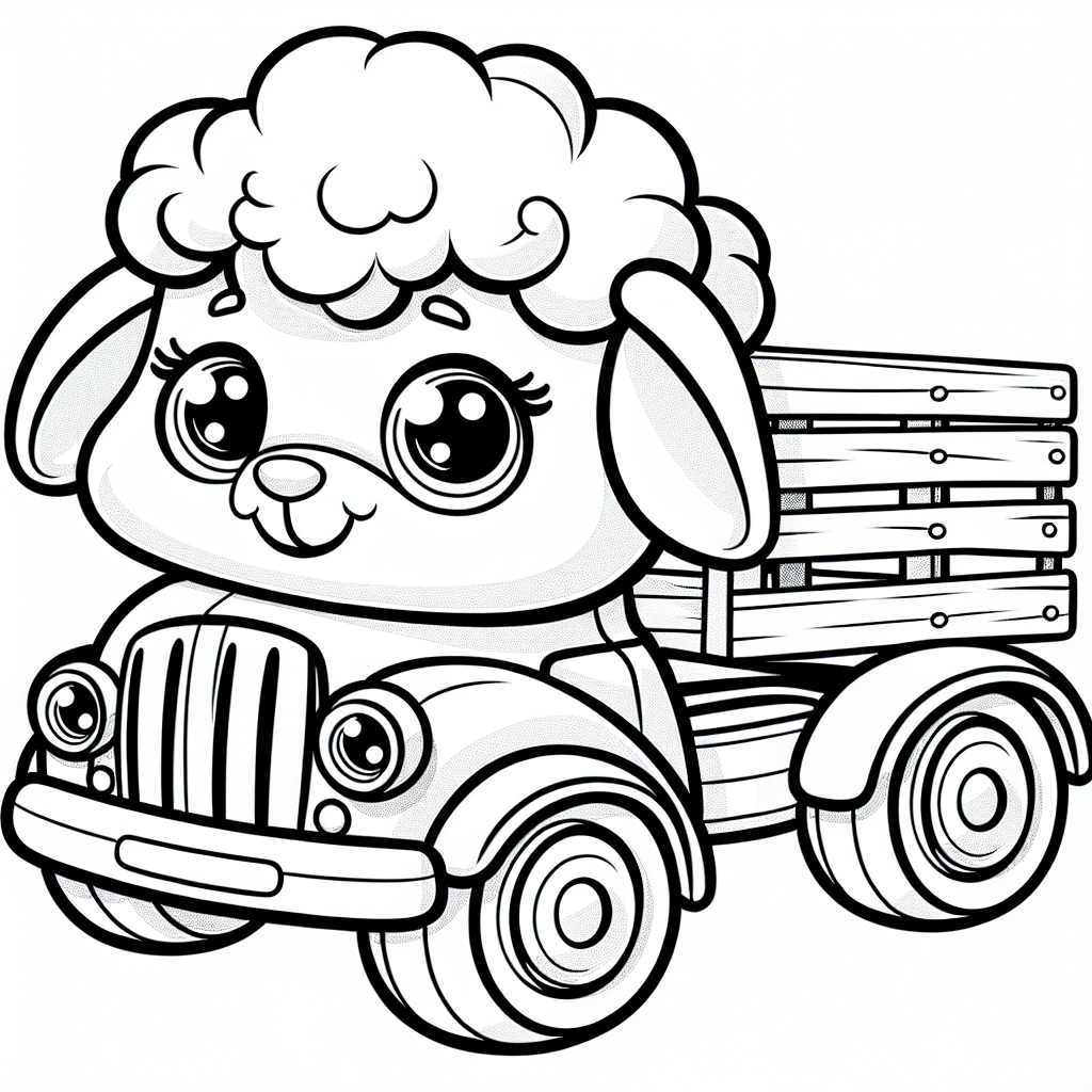 Lamb With Truck Coloring Page