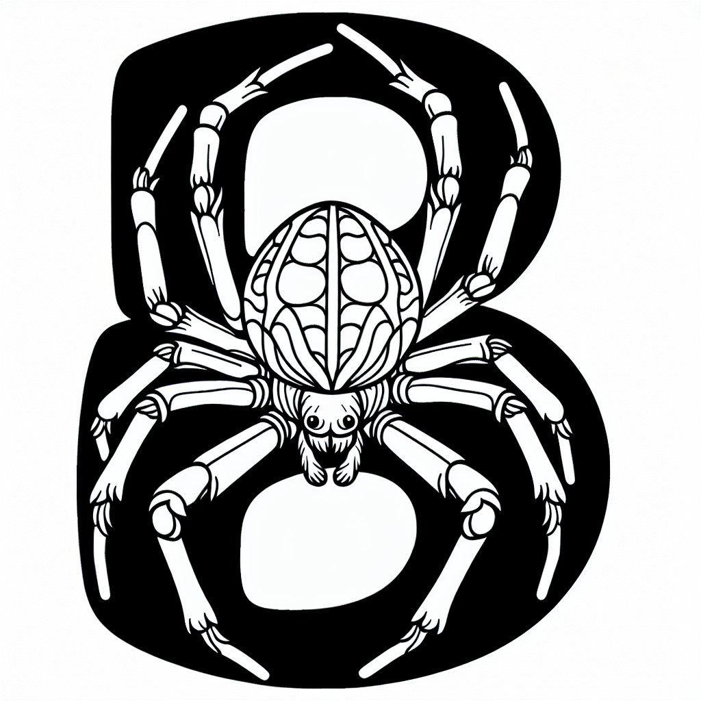 Letter B With Spider Coloring Page