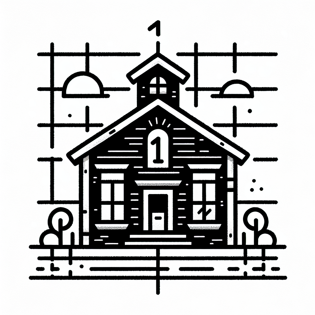 Number 1 With School House Coloring Page