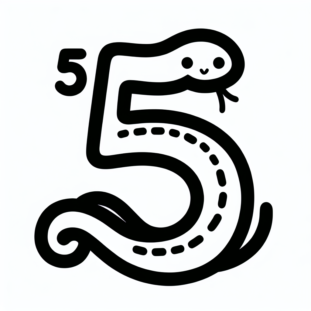 Number 5 With Snake Coloring Page