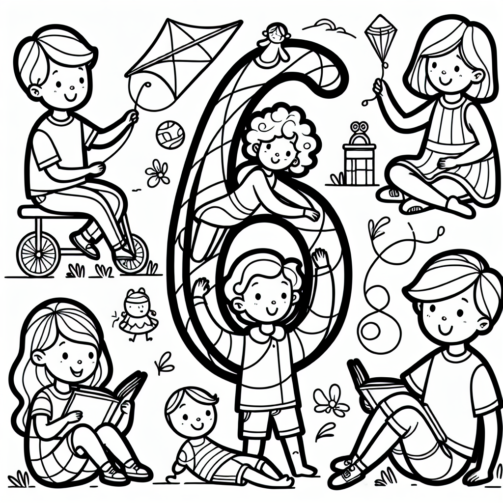 Number 6 With People Coloring Page