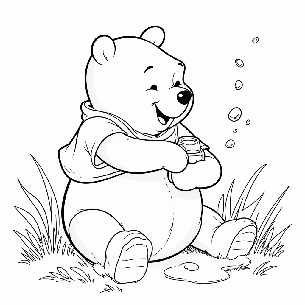 Pooh Discovered Honey Joyfully Giggling Coloring Page