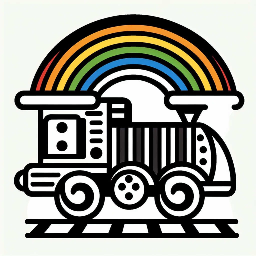 Rainbow With Train Coloring Page