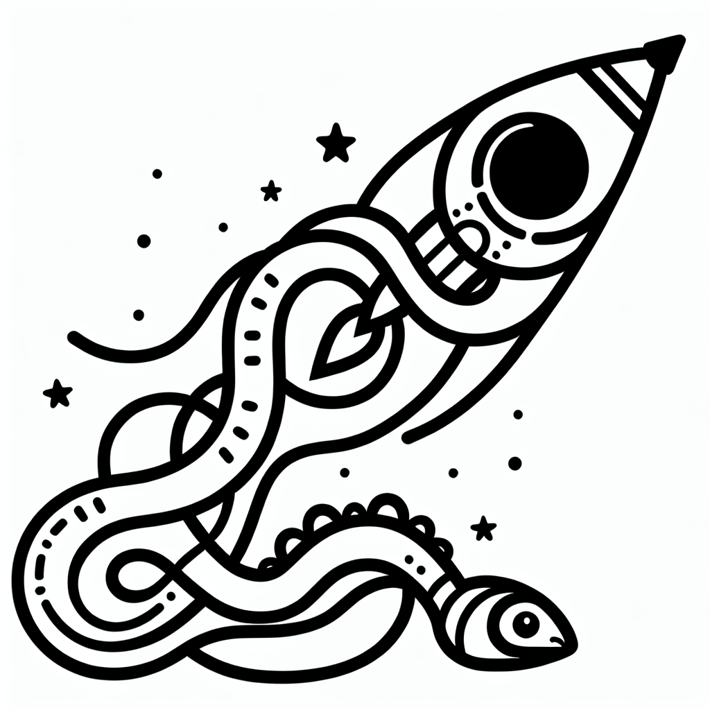 Rocketship With Snake Coloring Page