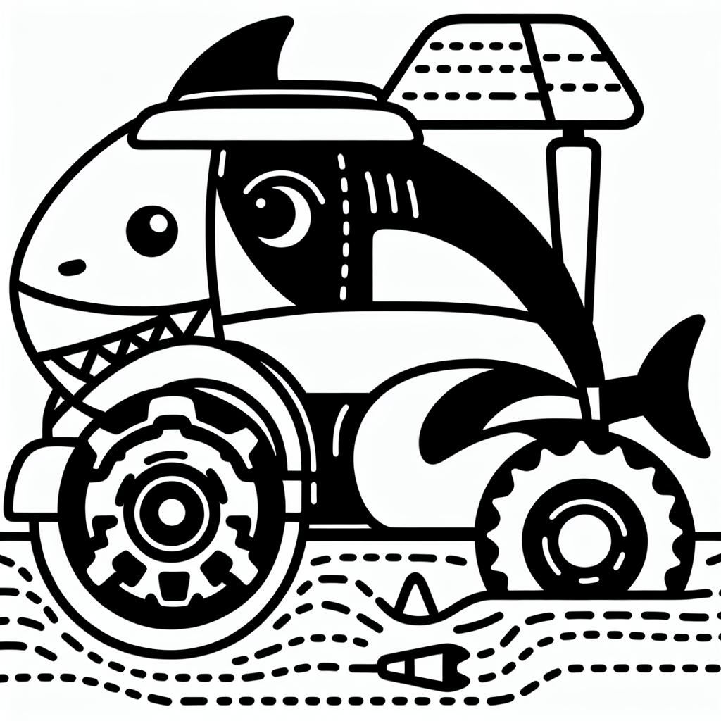 Shark With Tractor Coloring Page