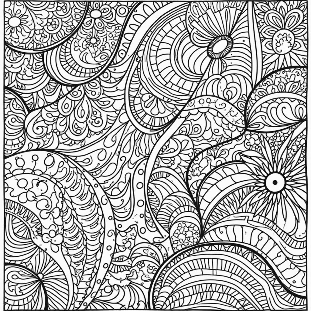 Zentangle Patterns Danced Across Paper Coloring Page
