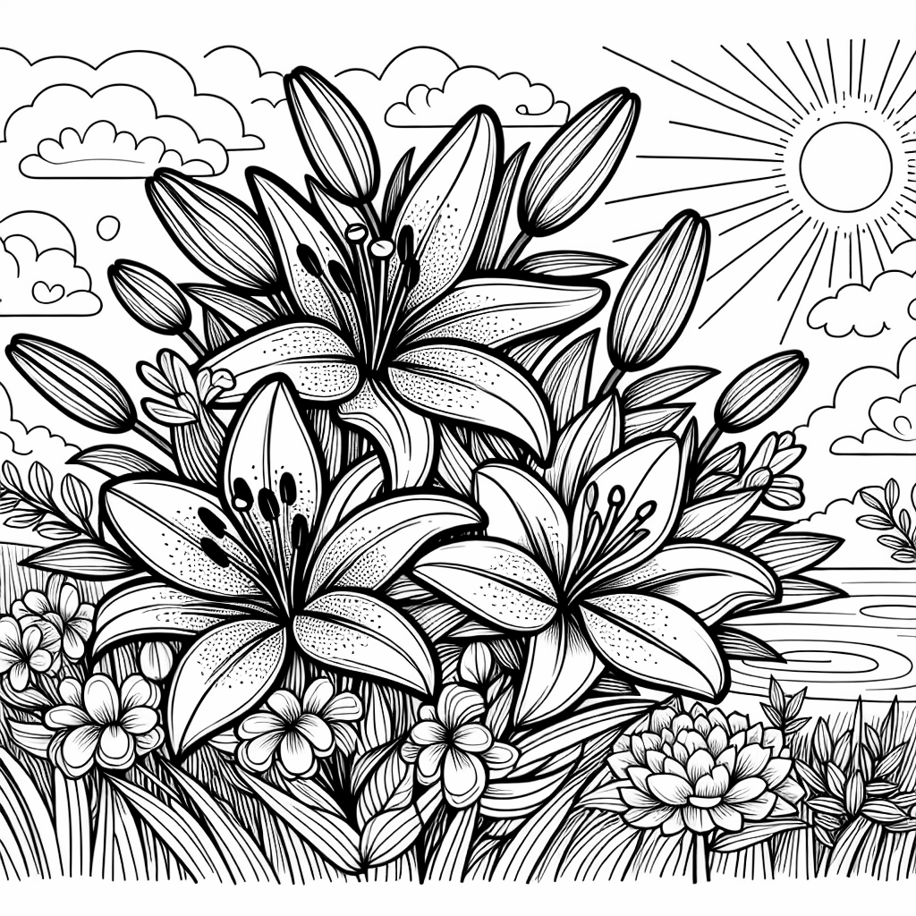 A Beautiful Lily Scene Coloring Page