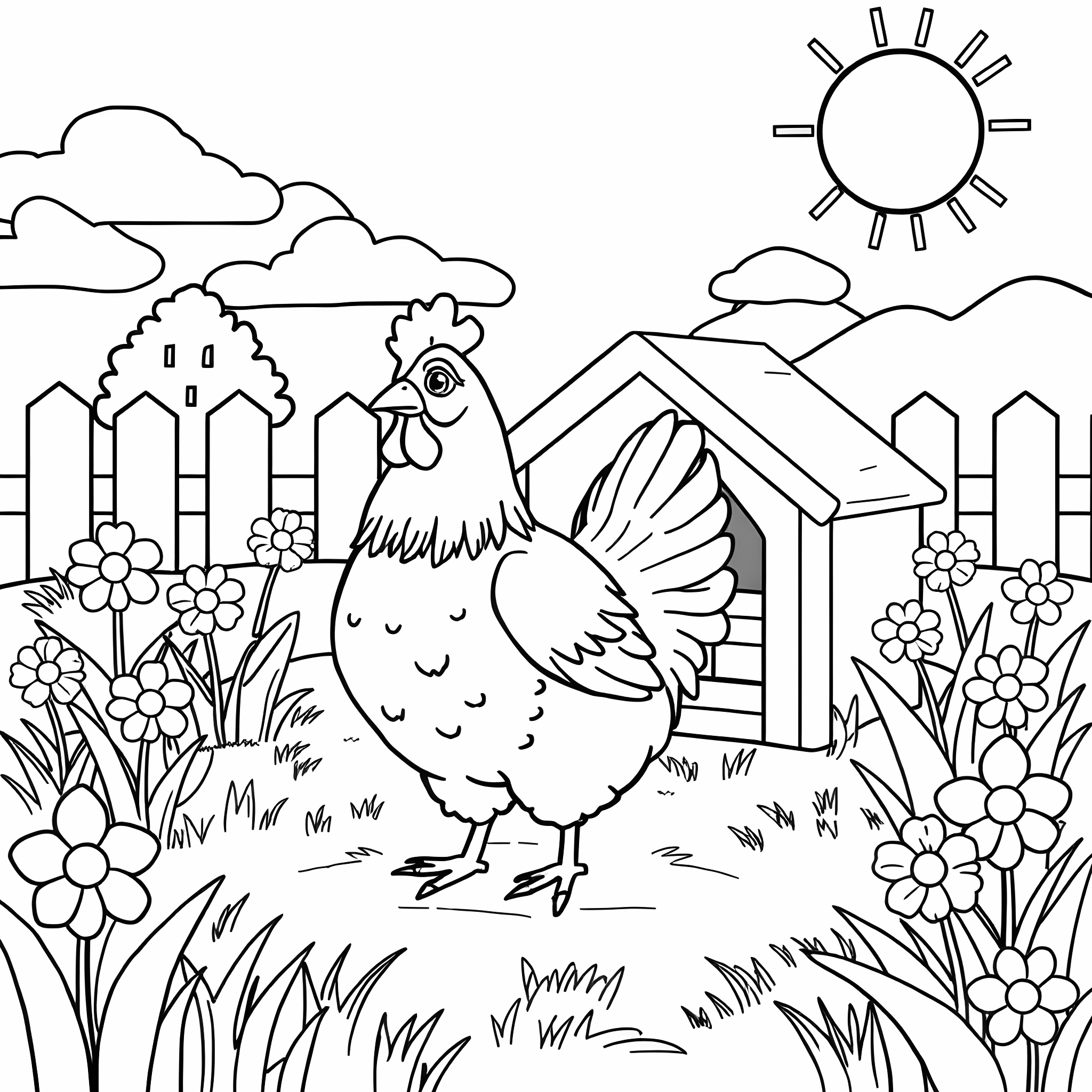 Chicken In The Coop Coloring Page