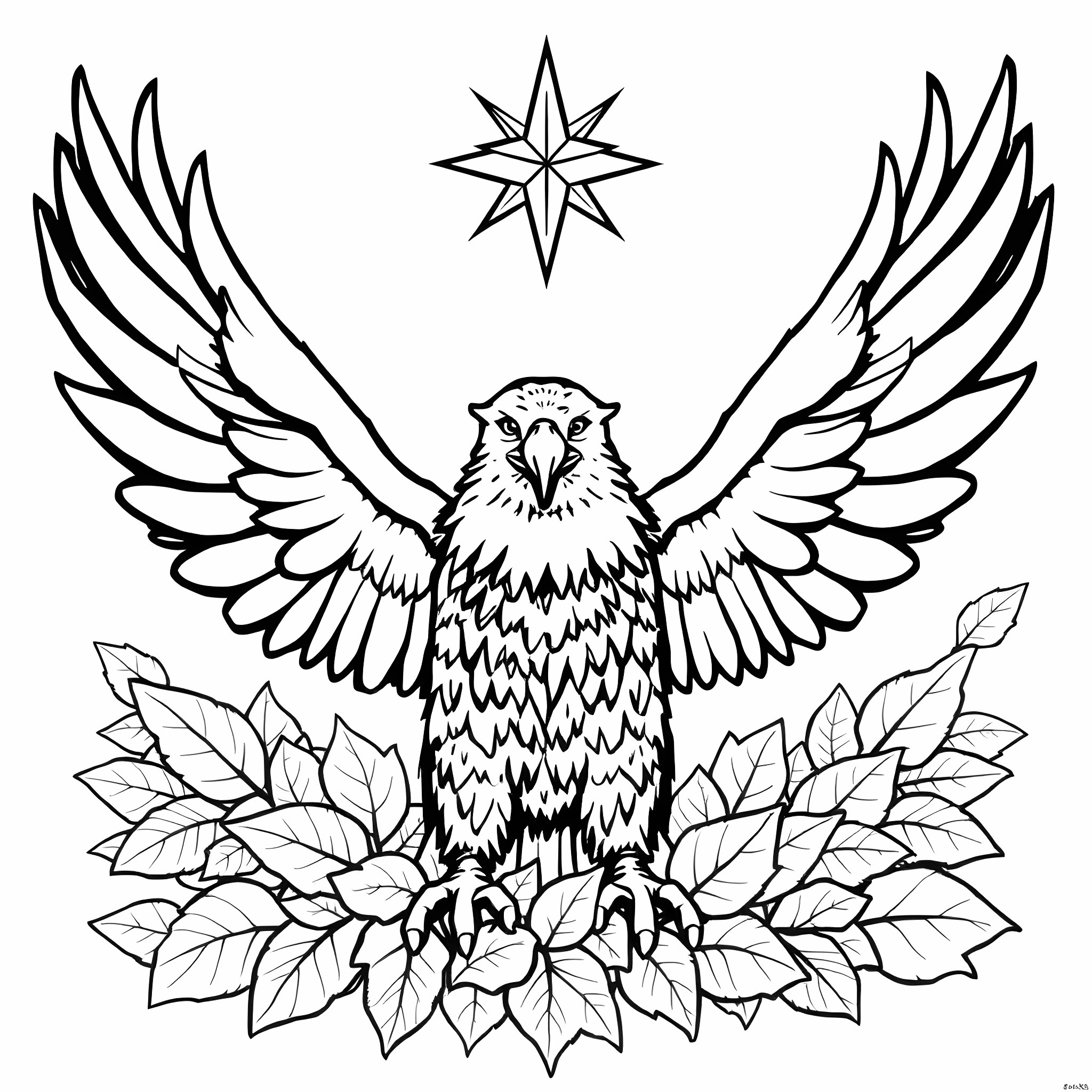 Eagle In A Circle With Circular Leaves And A 5star... Coloring Page ...
