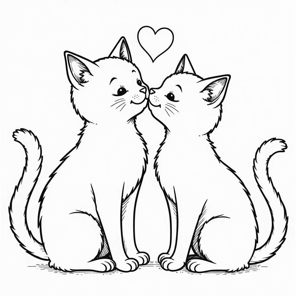 Two Cats In Love Coloring Page
