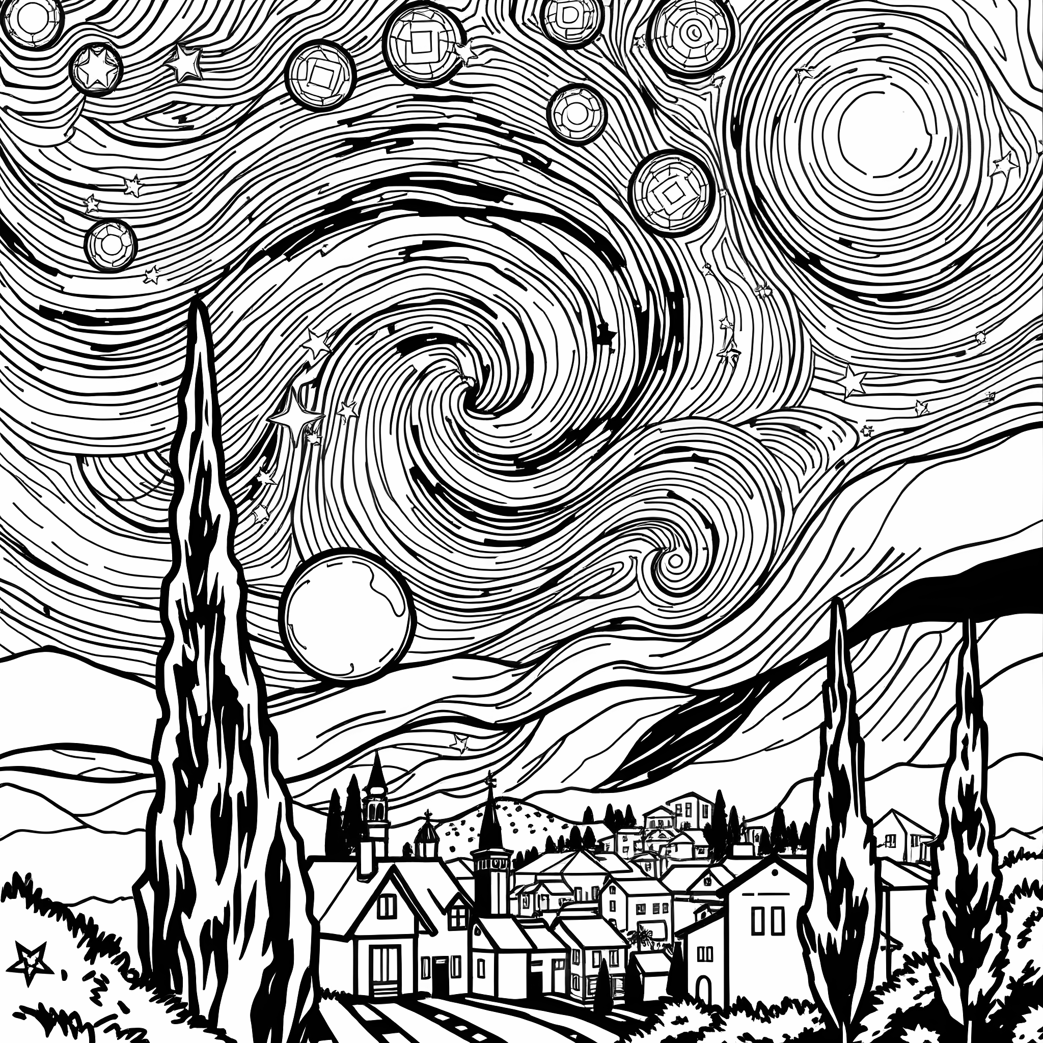 Van Gogh Starry Night Coloring Page