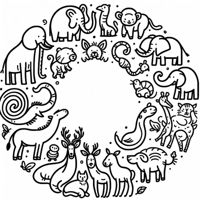 Animals With Circle Coloring Page