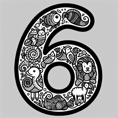 Animals With Number 6 Coloring Page
