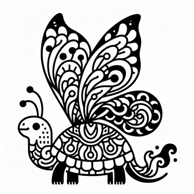 Butterfly With Turtle Coloring Page