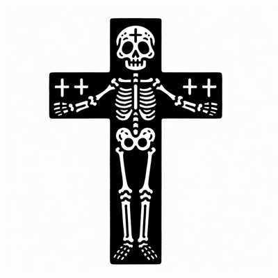 Cross With Skeleton Coloring Page