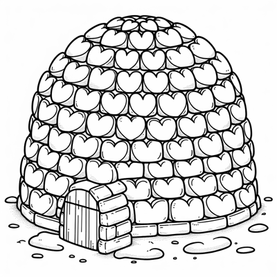 Hearts With Igloo Coloring Page