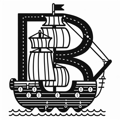 Letter B With Pirate Ship Coloring Page