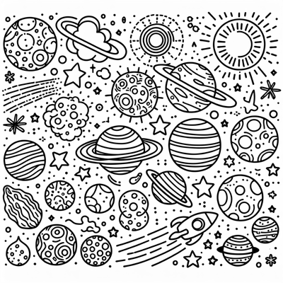 Outer Space With Shapes Coloring Page