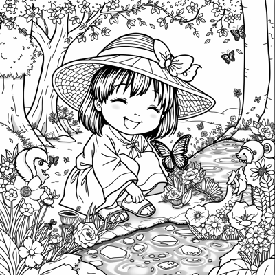 An Asian Little Girl Ecologist Coloring Page