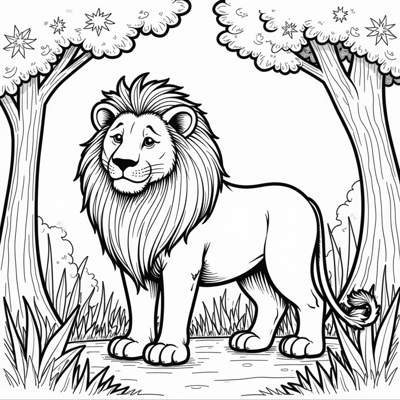 Create A Lion In The Forest Coloring Page
