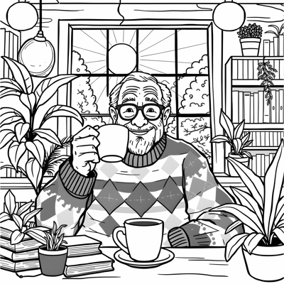 Old Man Drinking Coffee Coloring Page