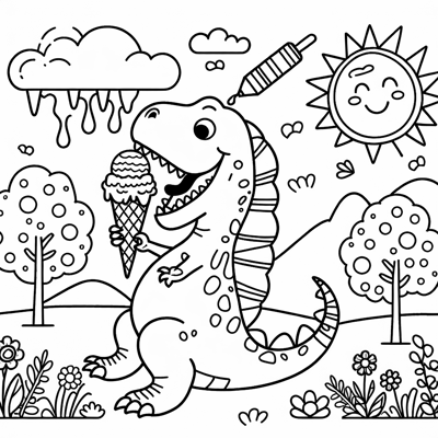 T Rex Eating Ice Cream Coloring Page