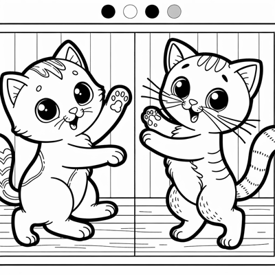 Two Cats Playing Coloring Page