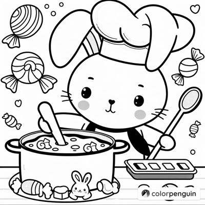 Bunny Pastry Chef Making Candy Coloring Page