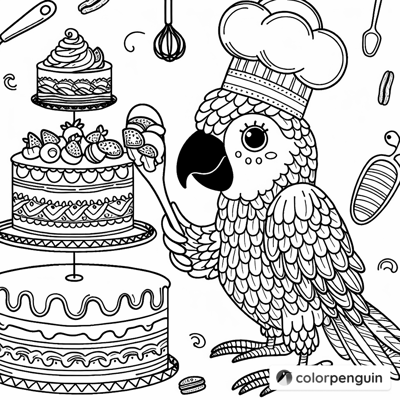 The Parrot Pastry Chef Coloring Page
