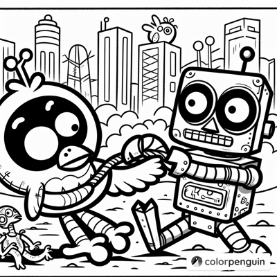 Robot Chicken Vs Zombie Elephant Coloring Page