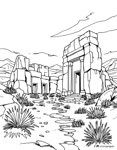 Ancient Desert Ruins Coloring Page