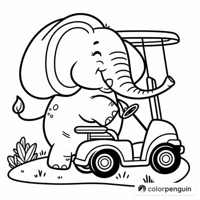 Elephant Driving A Golf Cart Coloring Page