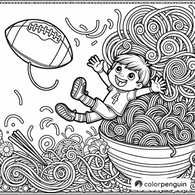 Catching A Football While Eating Spaghetti Coloring Page