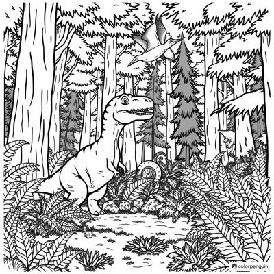Dinosaurs In The Forest Coloring Page