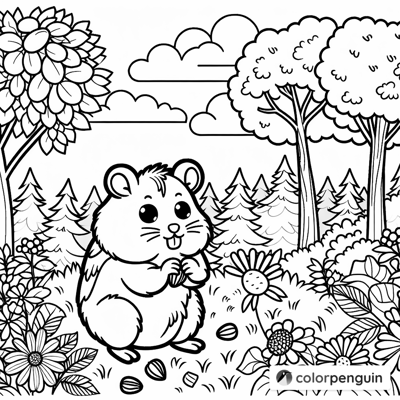 A Hamster In Nature Coloring Page