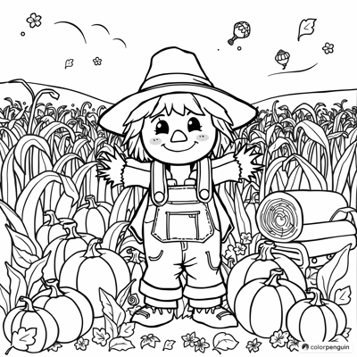 Charming Chibi Scarecrow In A Cornfield Coloring Page