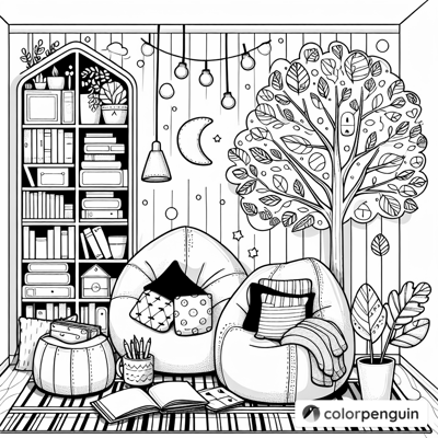 Cozy Reading Nook Coloring Page