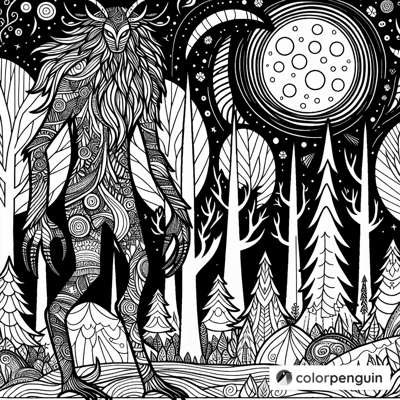 Wendigo In The Haunted Forest Coloring Page | Free Printable