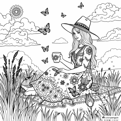 Simple Boho Lady Outfit Coloring Page