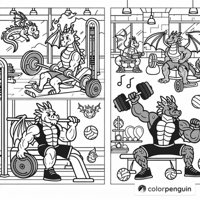 Muscular Dragons At The Gym Coloring Page